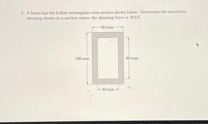 Solved 2. A beam has the hollow rectangular cross section | Chegg.com Solved 2. A beam has the hollow rectangular cross section | Chegg.com