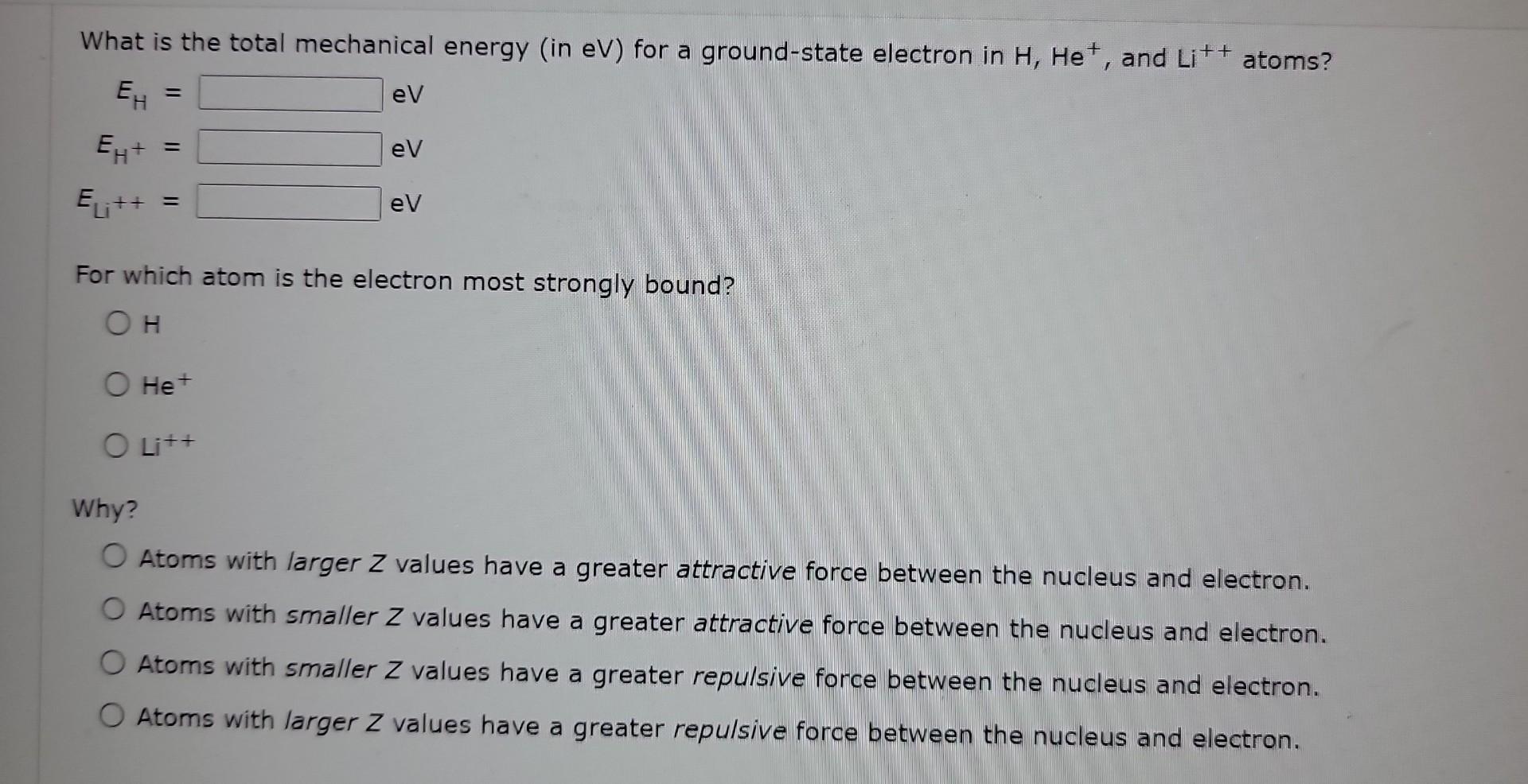 Solved What is the total mechanical energy (in eV) for a | Chegg.com