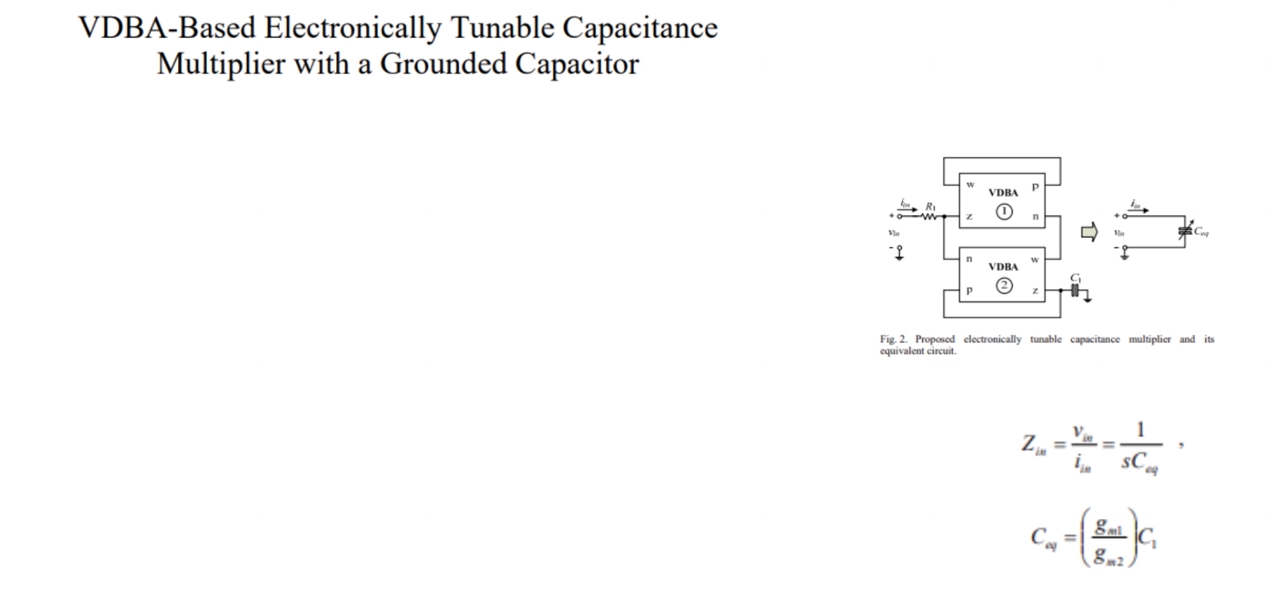 Solved VDBA-Based Electronically Tunable | Chegg.com