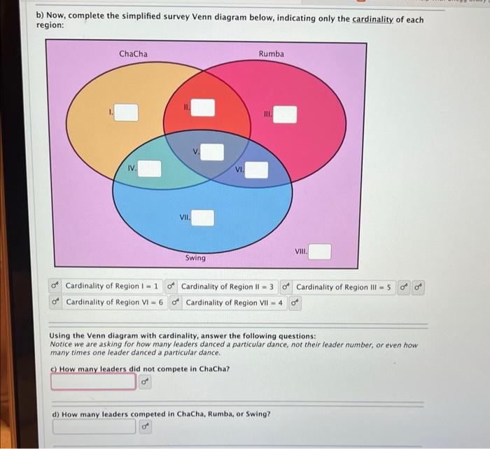 Solved b) Now, complete the simplified survey Venn diagram | Chegg.com