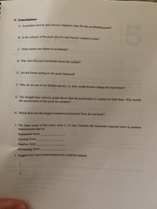 Solved Response Sheet Experiment 114 Accelerated Motion Name | Chegg.com