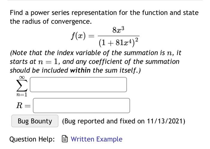 Solved Find a power series representation for the function | Chegg.com