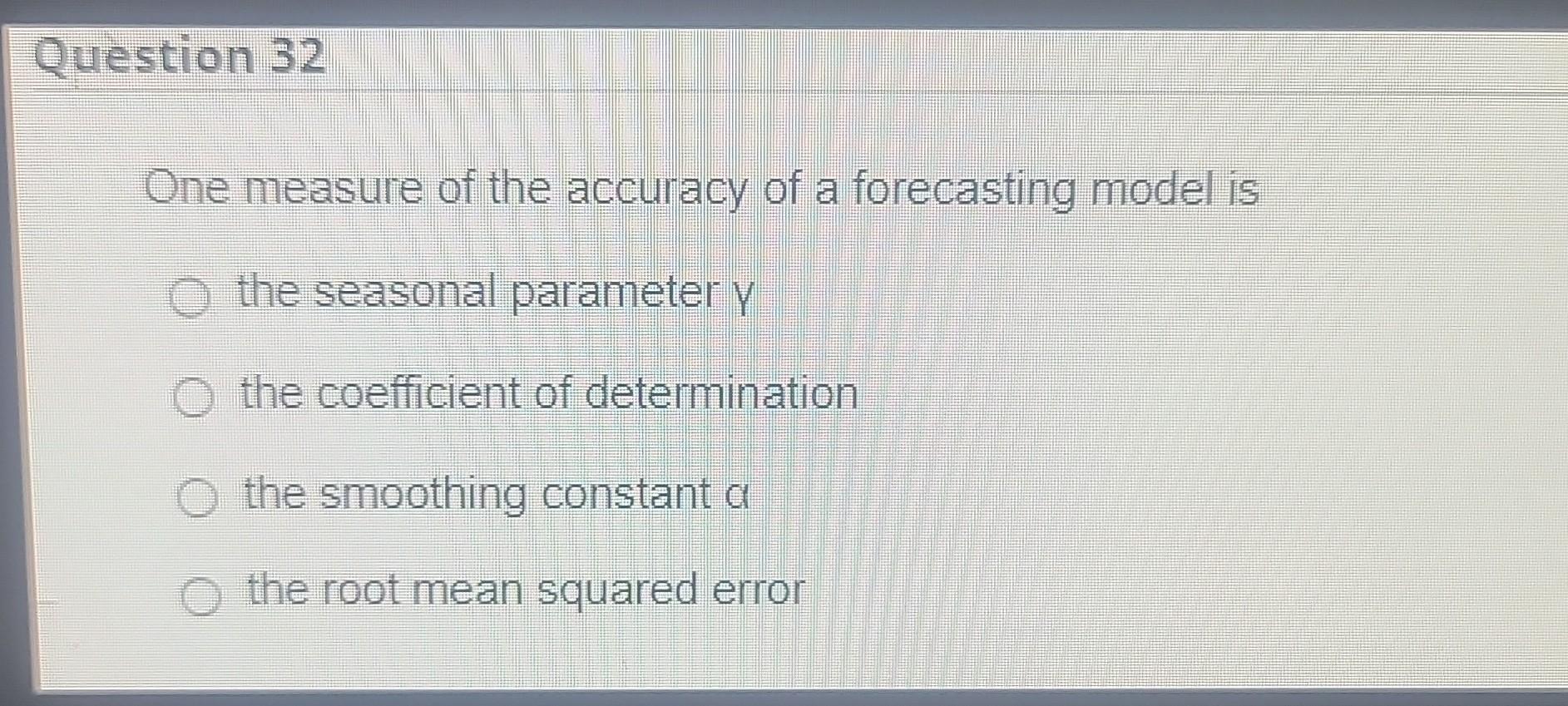 Solved One Measure Of The Accuracy Of A Forecasting Model Is