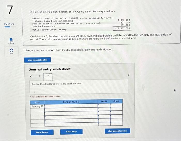 Solved The stockholders' equity section of TVX Company on | Chegg.com