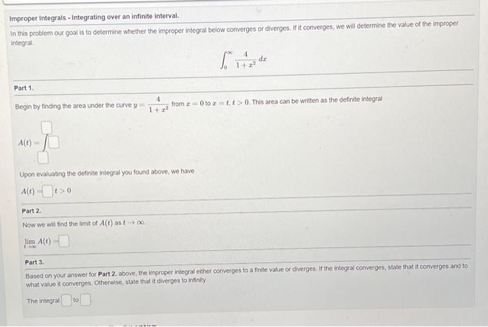 Solved Improper Integrals - Integrating over an infinite | Chegg.com