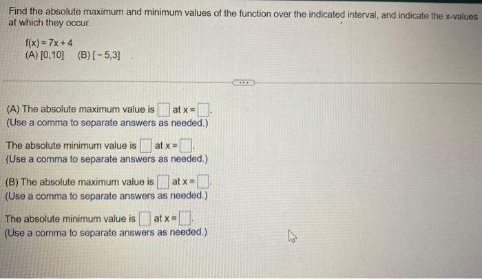 Solved Find the absolute maximum and minimum values of the | Chegg.com