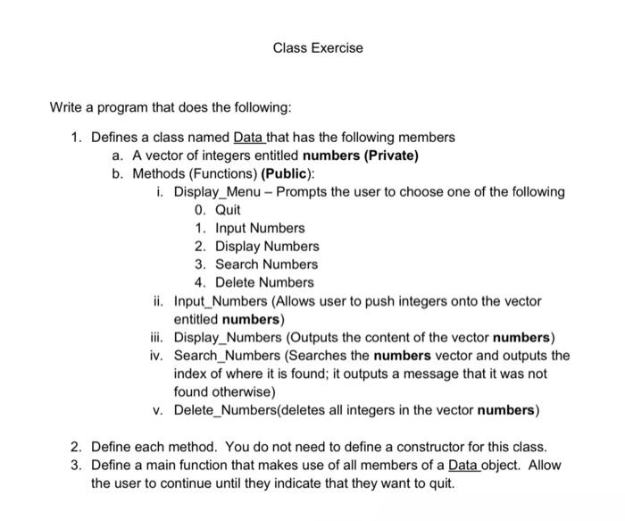 Solved Write a program that does the following: 1. Defines a | Chegg.com