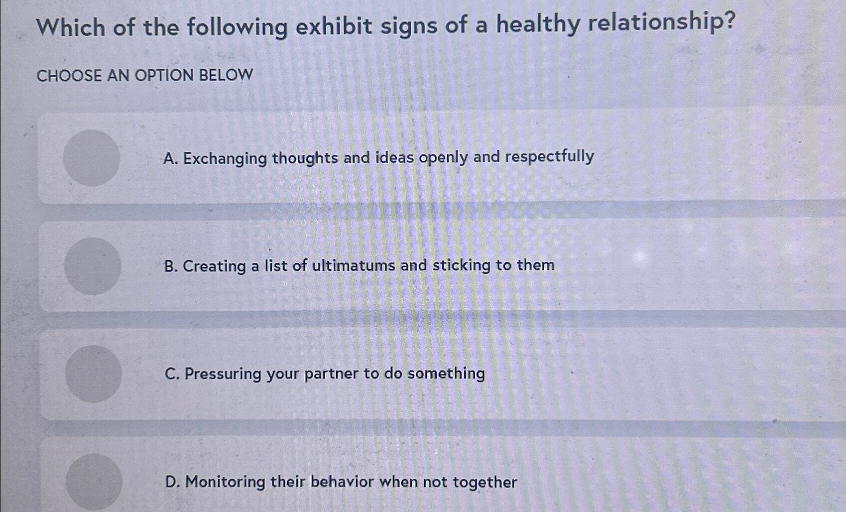 Solved Which of the following exhibit signs of a healthy | Chegg.com