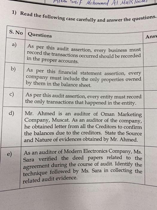 Solved 1) Read the following case carefullv and answer the | Chegg.com