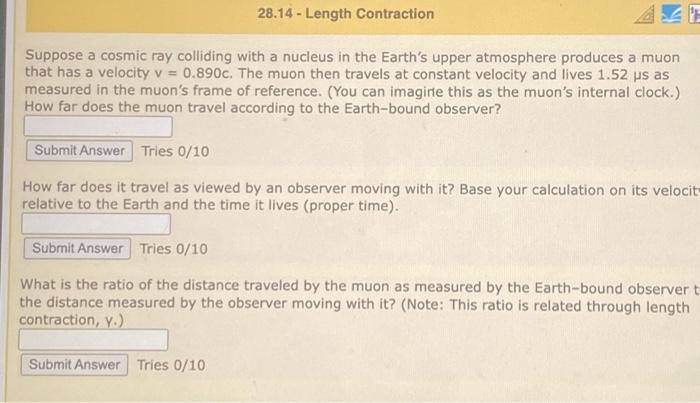 Solved 28.14 - Length Contraction Suppose a cosmic ray | Chegg.com