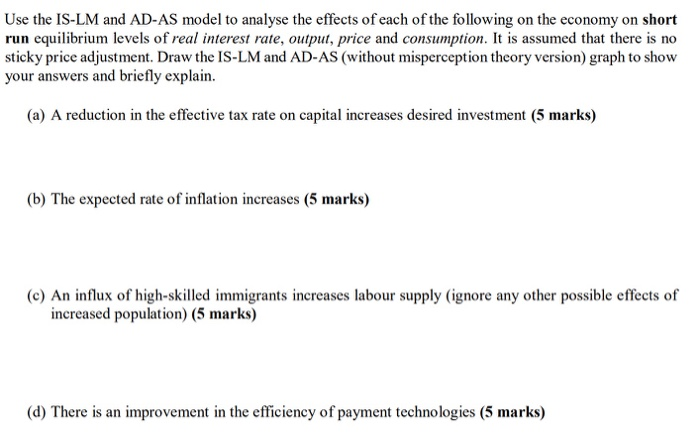Solved Use the IS-LM and AD-AS model to analyse the effects | Chegg.com