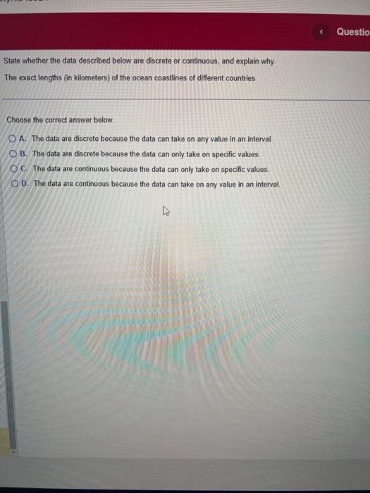 Solved State whether the data described below are discrete | Chegg.com