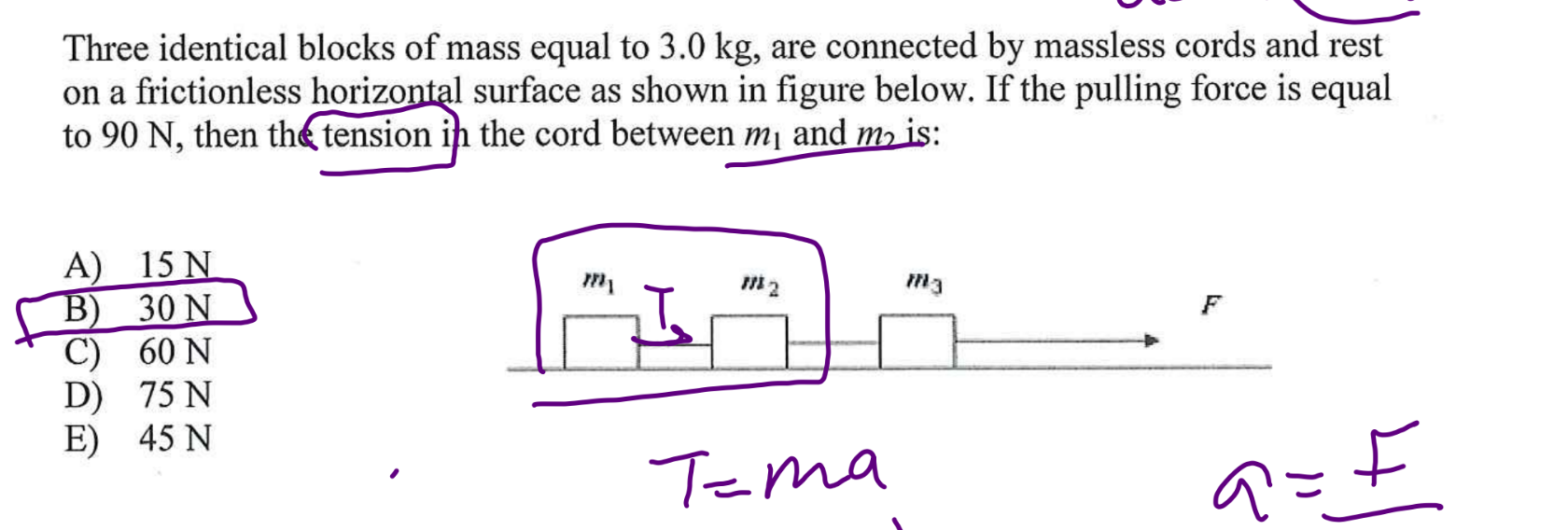Solved Three identical blocks of mass equal to 3.0kg, ﻿are | Chegg.com