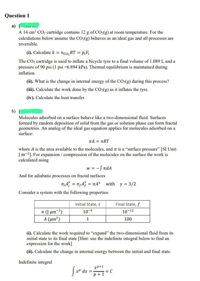 Solved a) A \\( 14 \\mathrm{~cm}^{3} \\mathrm{CO}_{2} \\) | Chegg.com