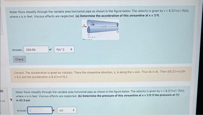 Solved Water flows steadily through the variable area | Chegg.com