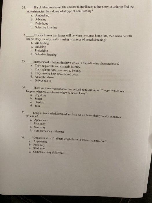 Solved 31. _ If a child returns home late and her father | Chegg.com
