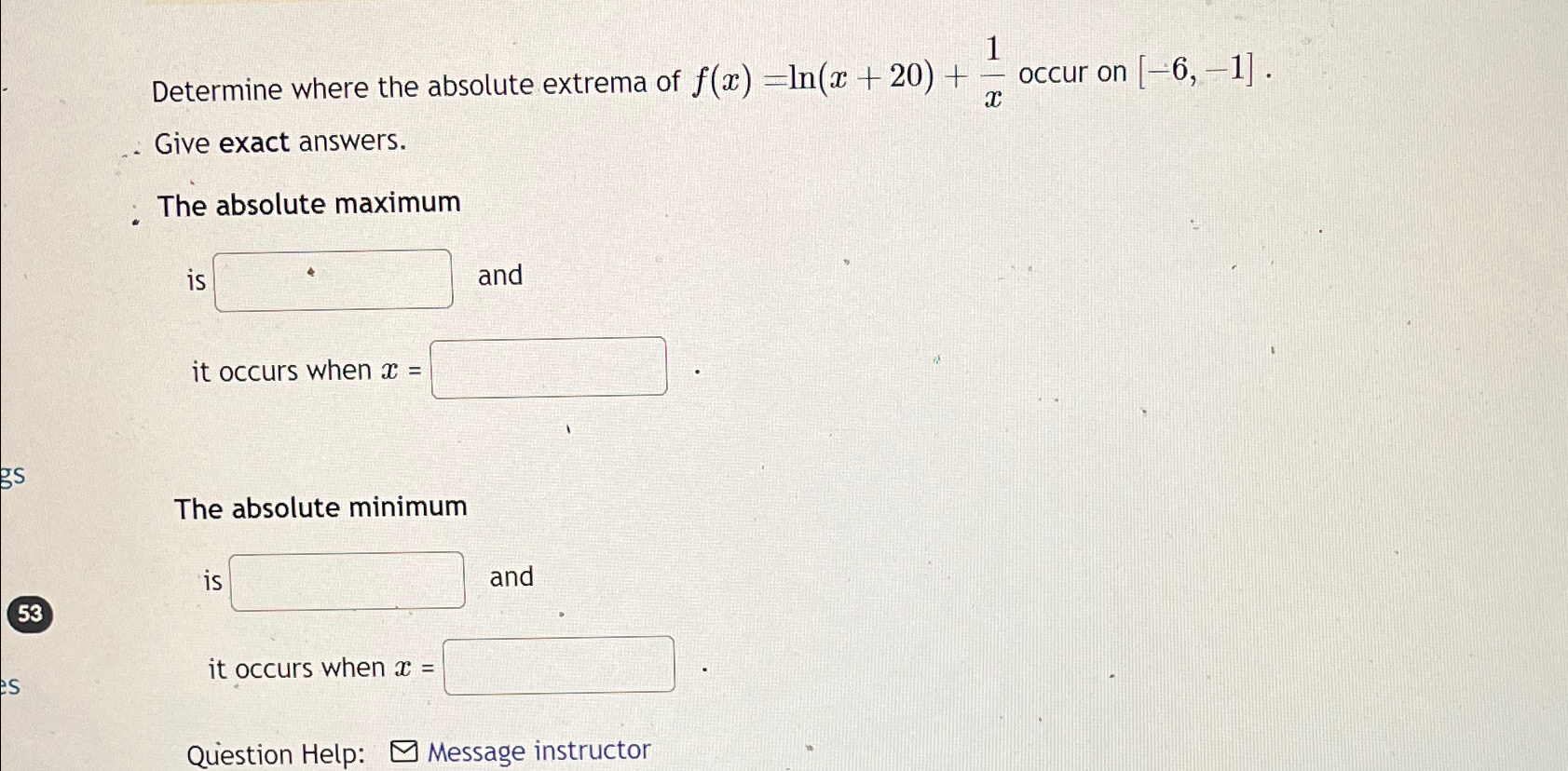 Solved Determine where the absolute extrema of | Chegg.com