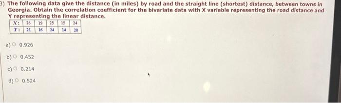 Solved The following data give the distance (in miles) by | Chegg.com