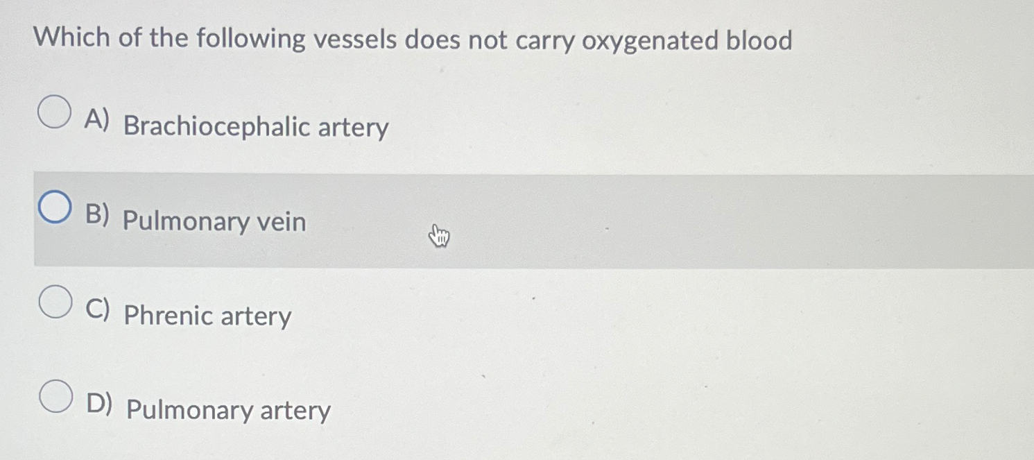 Solved Which of the following vessels does not carry | Chegg.com