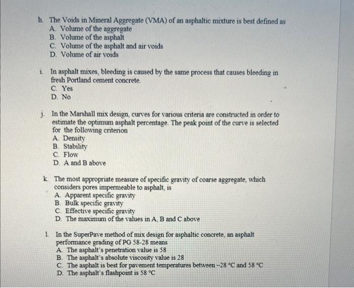 Solved h. The Voids in Mineral Aggregate (VMA) of an | Chegg.com