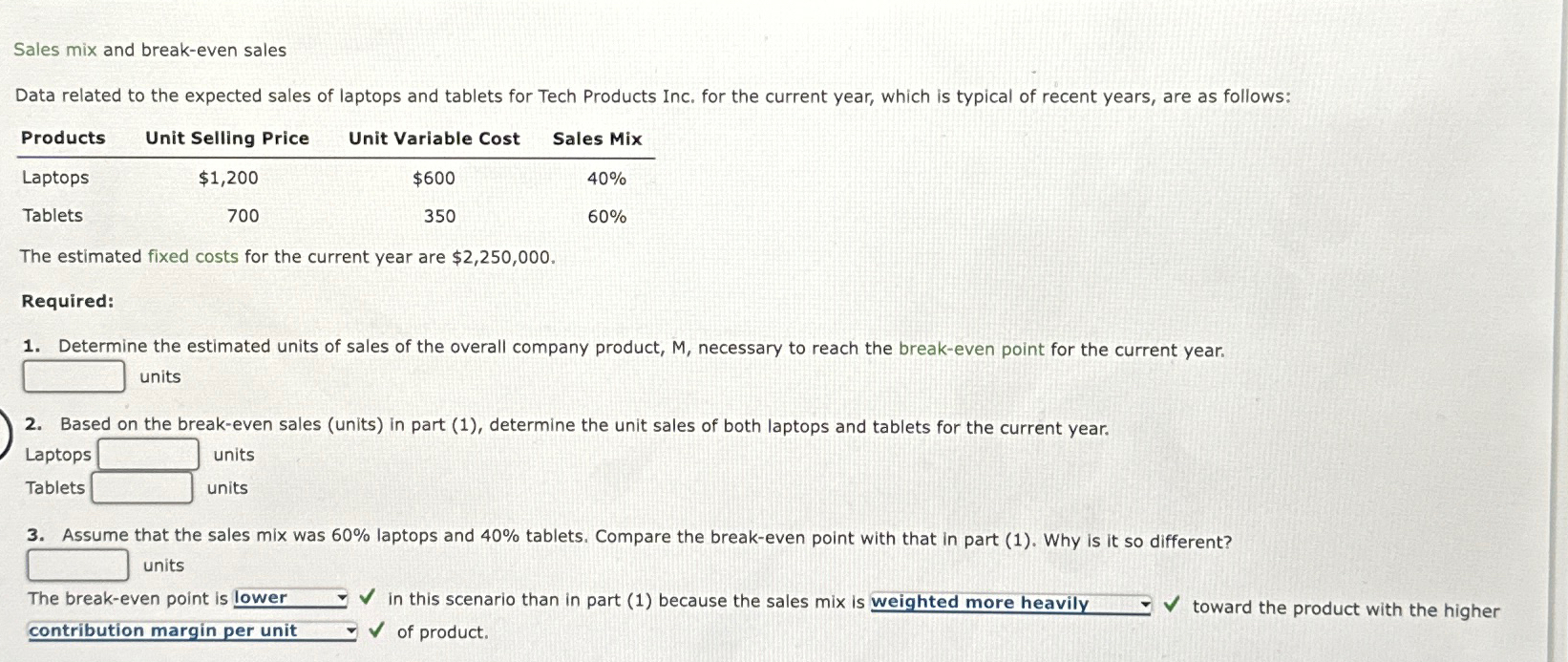 Solved Sales mix and break-even salesData related to the | Chegg.com