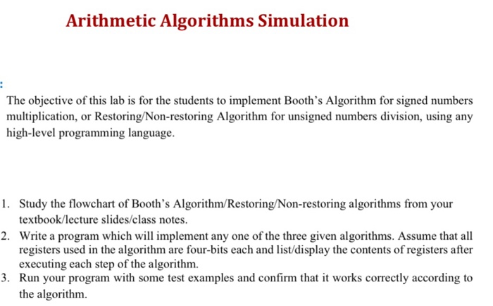 Solved Arithmetic Algorithms Simulation The Objective Of 7671