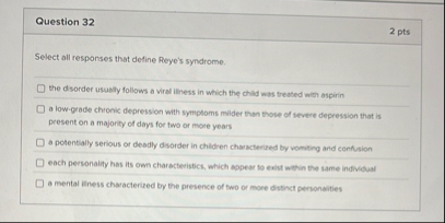 Solved Question 322 ﻿ptsSelect all responses that define | Chegg.com