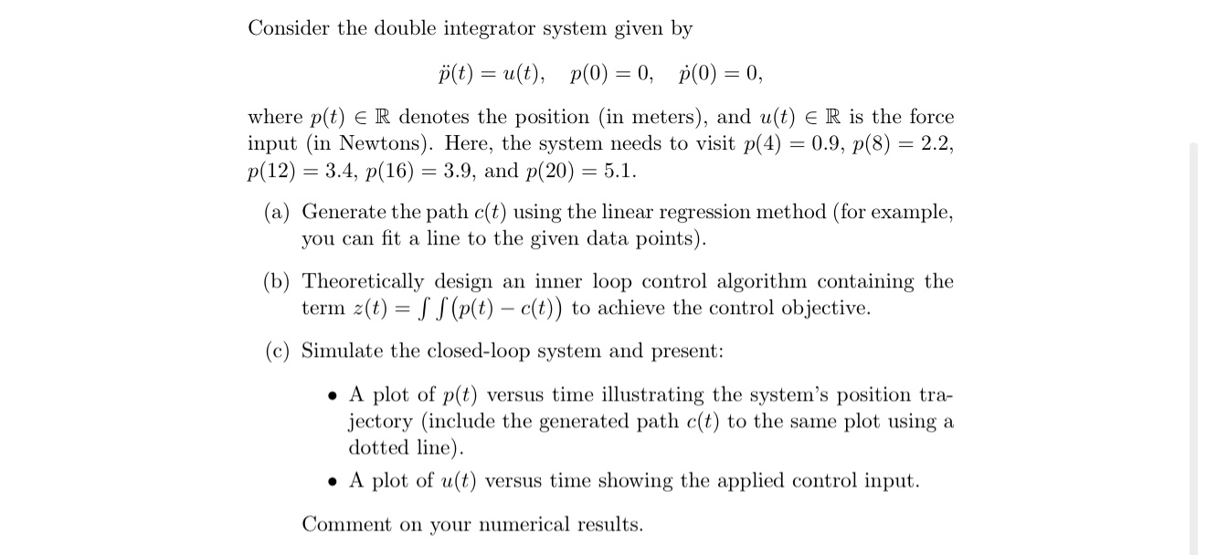 Consider the double integrator system given | Chegg.com