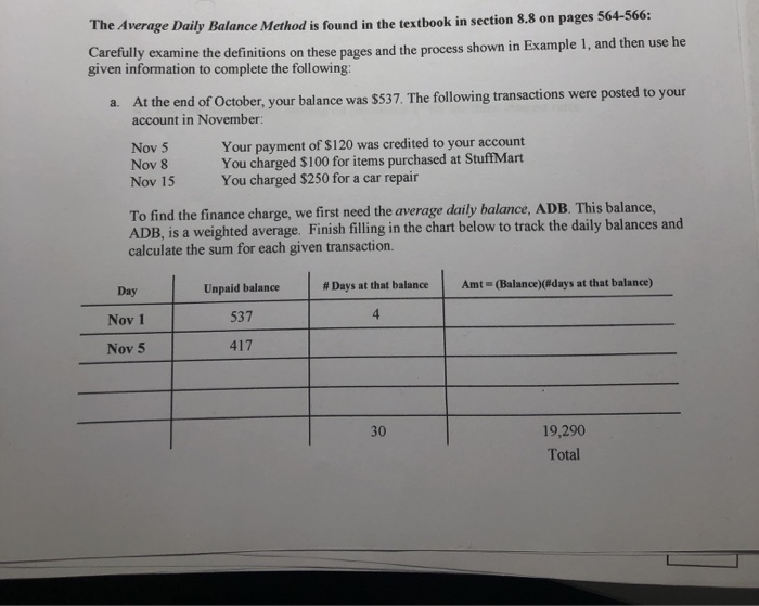Solved The Average Daily Balance Method is found in the | Chegg.com