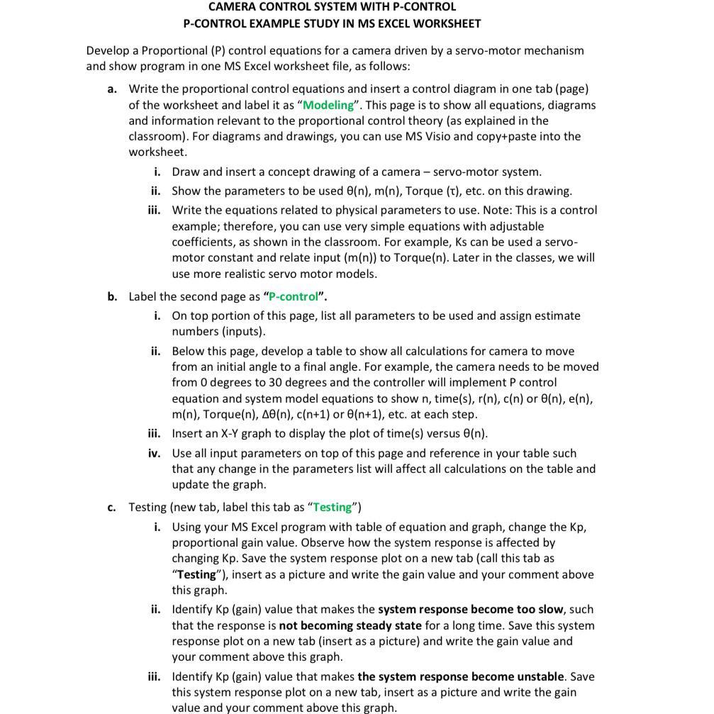 Solved CAMERA CONTROL SYSTEM WITH P-CONTROL P-CONTROL | Chegg.com