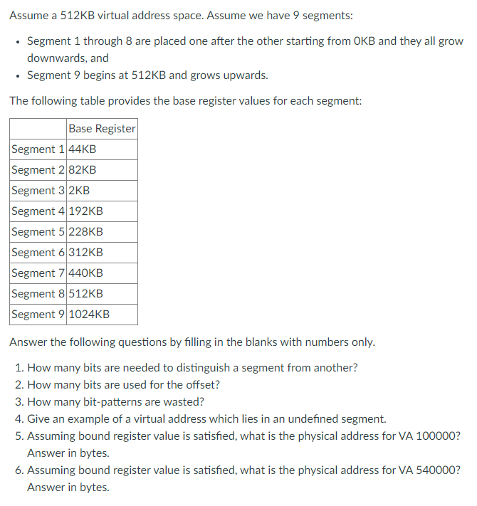 Solved Assume a 512KB ﻿virtual address space. Assume we have | Chegg.com