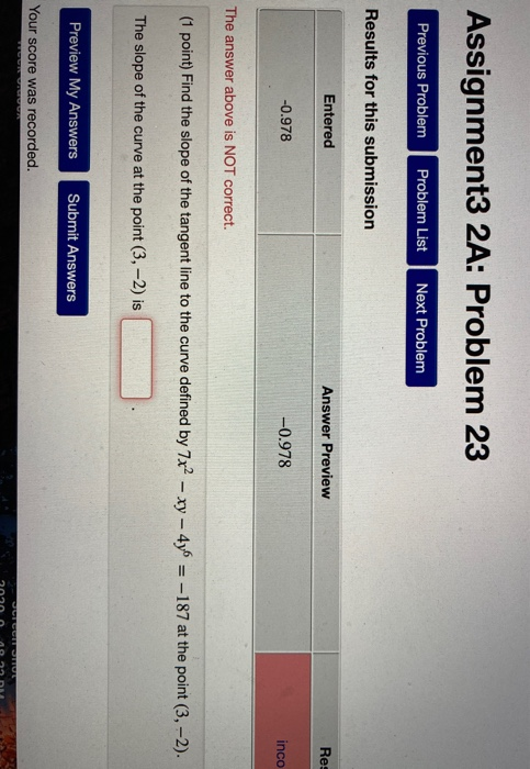 Solved Assignment3 2A: Problem 23 Previous Problem Problem | Chegg.com