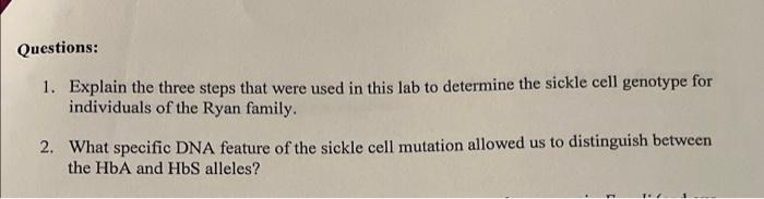 Solved - Determine the genotypes (use HbA and HbS for the | Chegg.com
