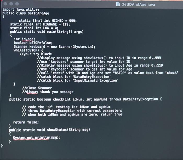 Solved 1) DataEntryException.java a. This code extends the | Chegg.com