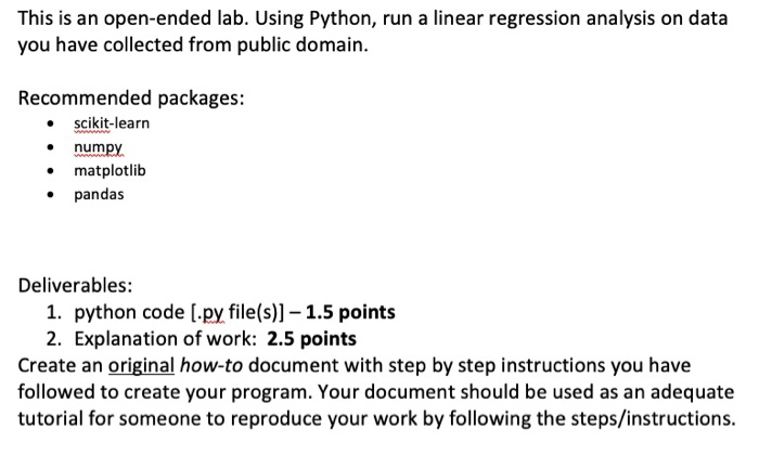 Solved This is an open-ended lab. Using Python, run a linear | Chegg.com