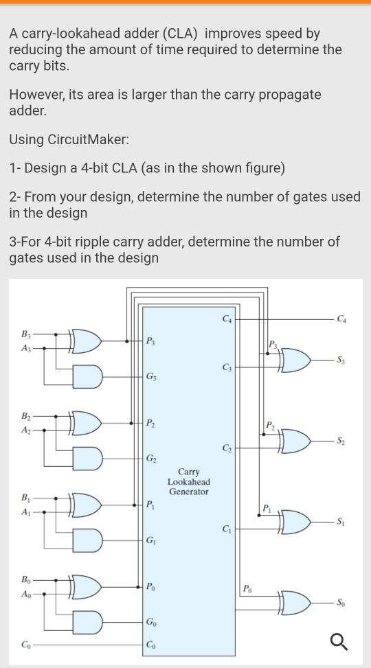A carry-lookahead adder (CLA) improves speed by | Chegg.com