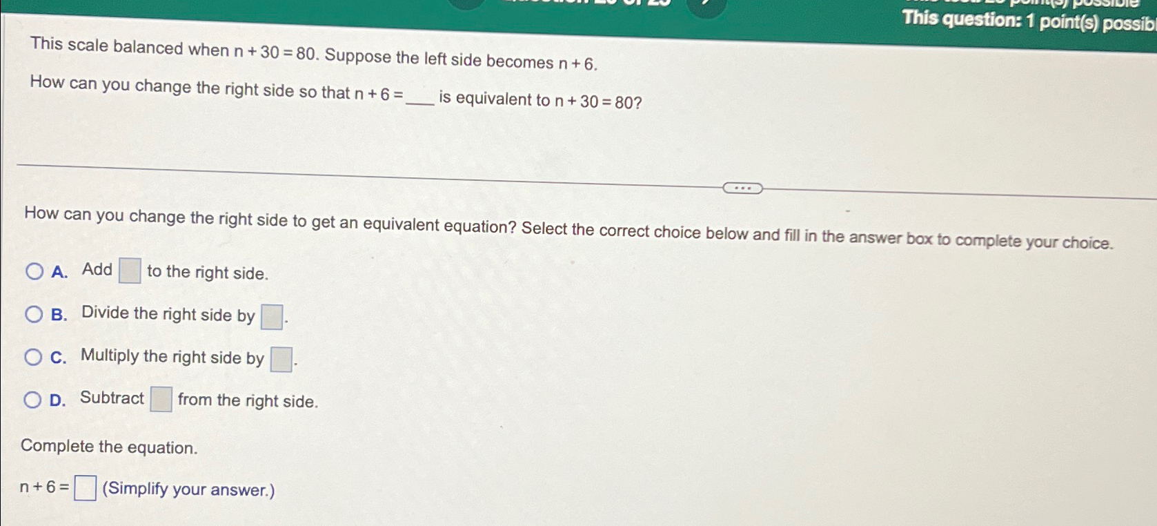 Solved This question: 1 ﻿point(s) ﻿possibThis scale balanced | Chegg.com