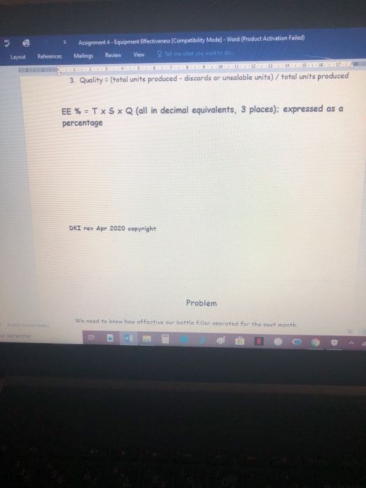 Solved Assignment 4 - Equipment Effectiveness [Compatibility | Chegg.com