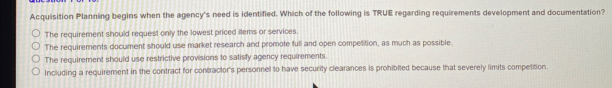 Solved Acquisition Planning begins when the agency's need is | Chegg.com