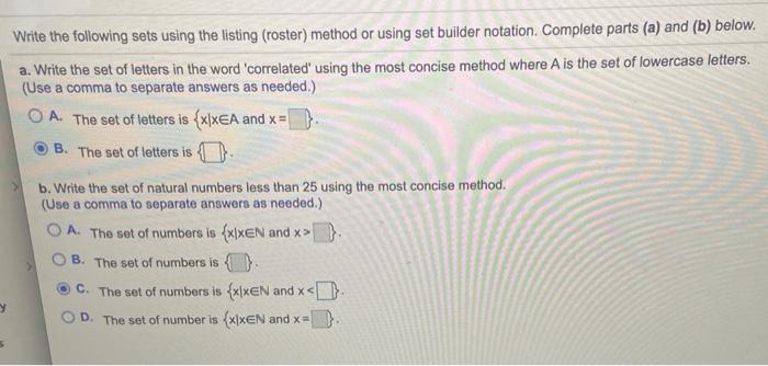 Solved Write the following sets using the listing (roster) | Chegg.com