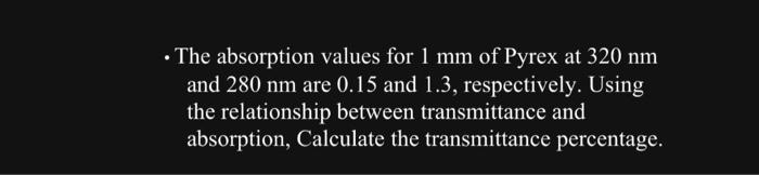 Solved - The absorption values for 1 mm of Pyrex at 320 nm | Chegg.com