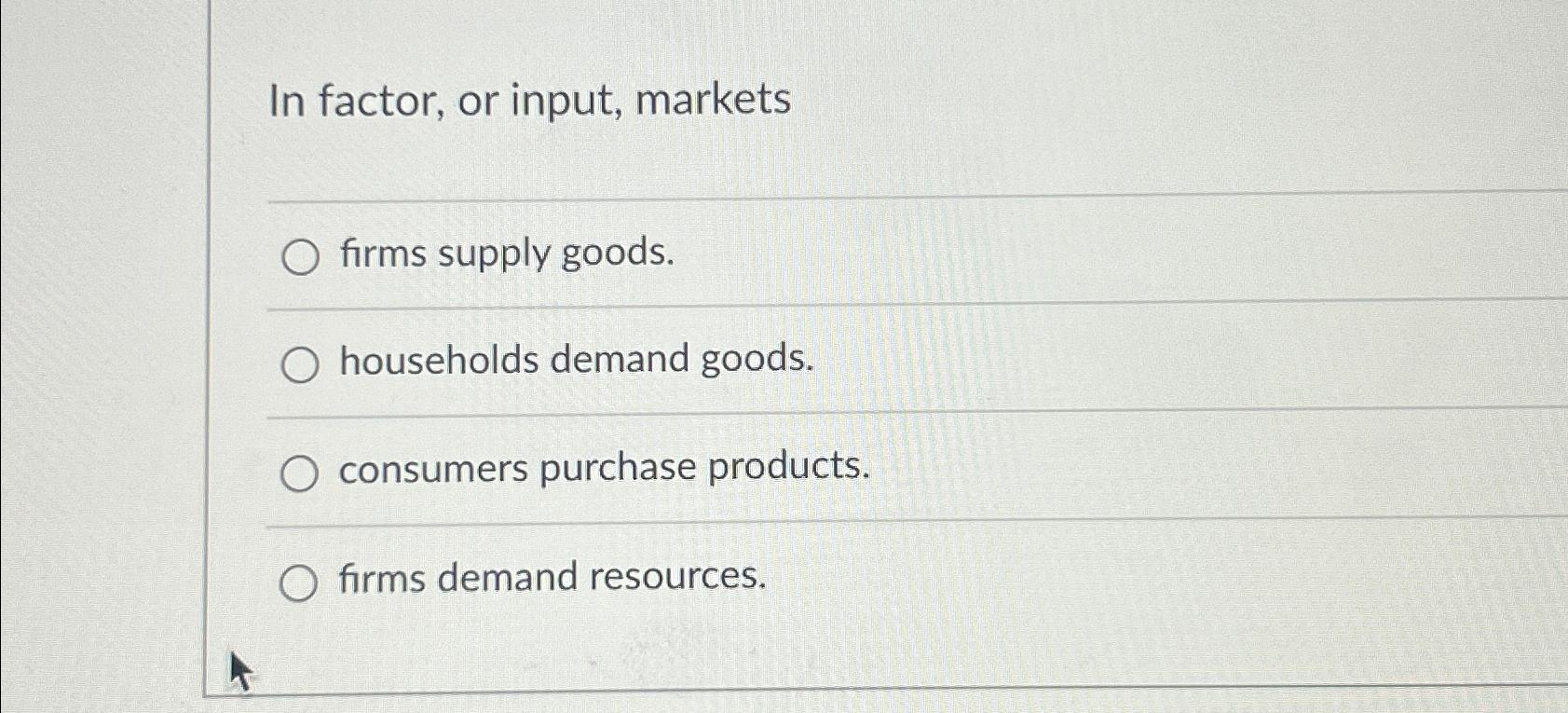 Solved In factor, or input, marketsfirms supply | Chegg.com
