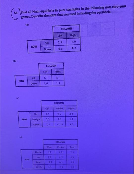 Solved S4. Find all Nash equilibria in pure strategies in | Chegg.com