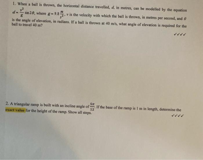 1. When a ball is thrown, the horizontal distance | Chegg.com