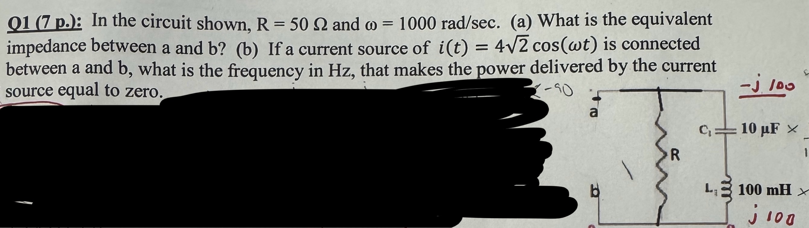 Solved Q1 (7 ﻿p.): In the circuit shown, R=50Ω ﻿and | Chegg.com