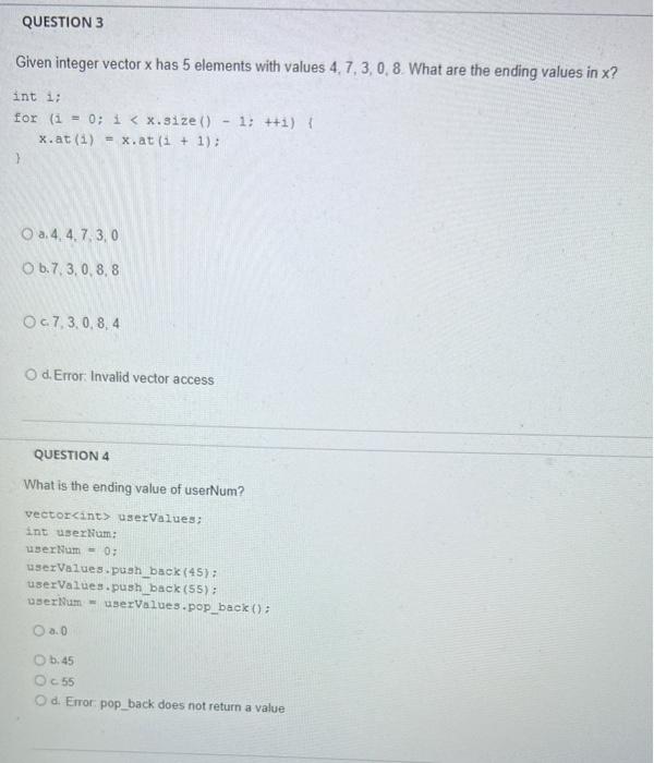 Solved Which is an invalid access for the vector? vector | Chegg.com