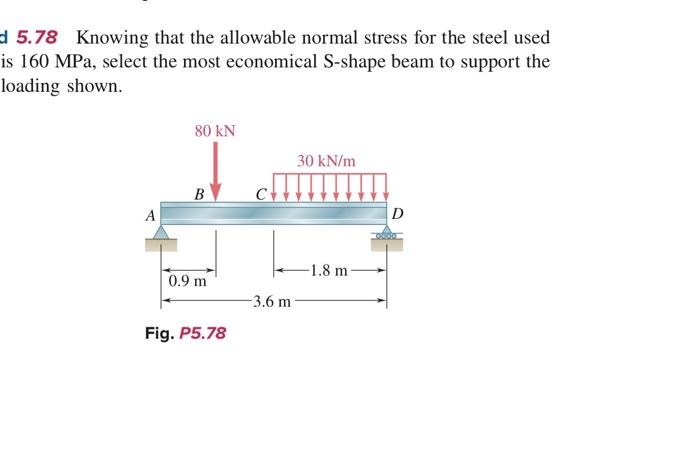 Solved 5.78 Knowing that the allowable normal stress for the | Chegg.com