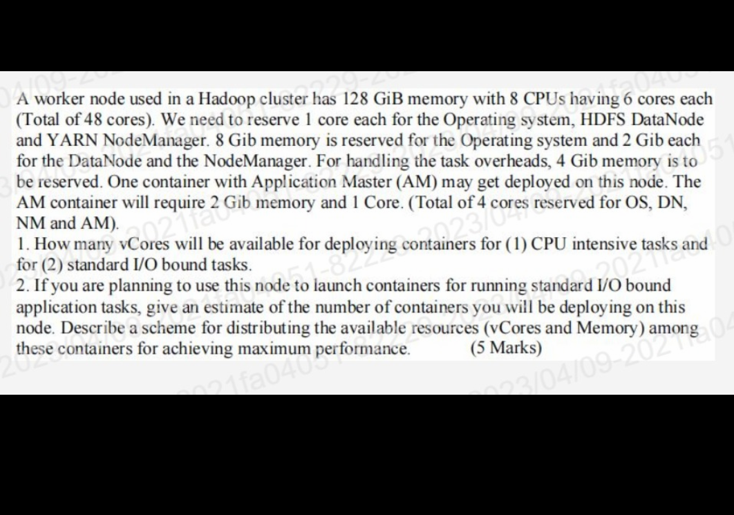 Solved A worker node used in a Hadoop cluster has 128GiB | Chegg.com
