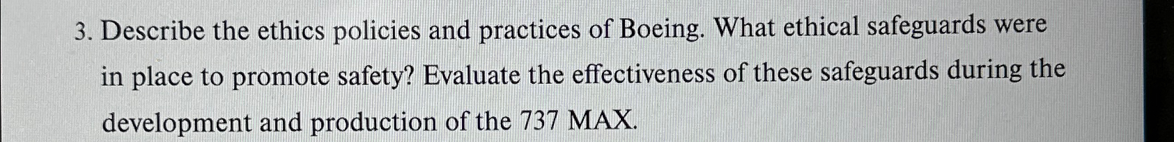 Solved Describe the ethics policies and practices of Boeing. | Chegg.com