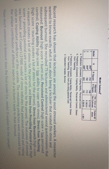 Solved .740 303 Model Summary Adjusted Std. Error of | Chegg.com